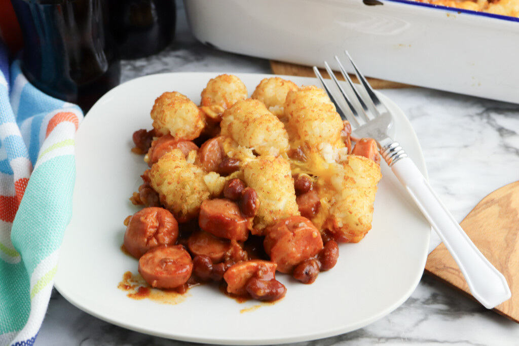 Hot Dog Casserole with Tater Tots - BubbaPie